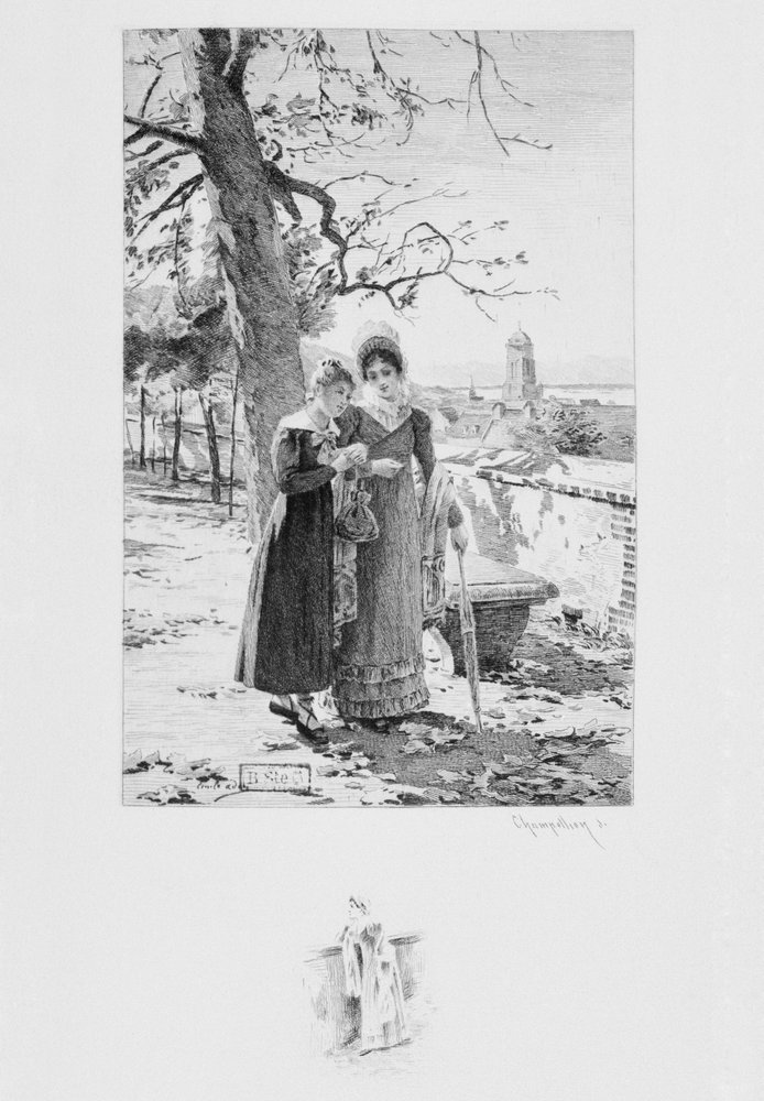 Madame Aubain and Felicite, Illustration from 'Un coeur simple' by Gustave Flaubert, Engraved by ...